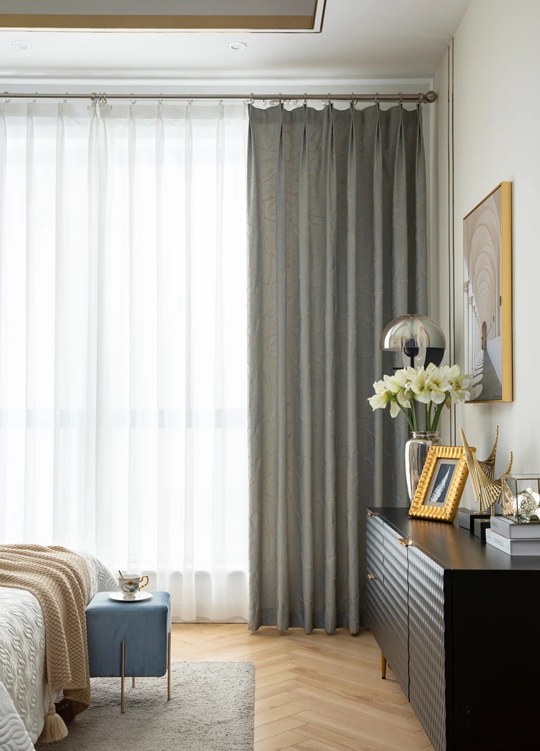 Custom Elegant Leaves Jacquard Drapery Beige Embroidery Curtain Golden ...