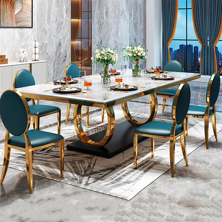 Modern Luxury Marble Dining Table Set with Metal Legs & Chairs ...