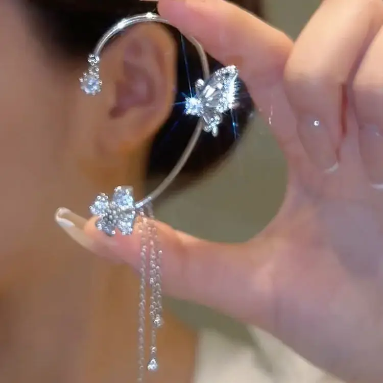 Chic Design 18k Gold Plating Crystal Butterfly Cuff Earrings