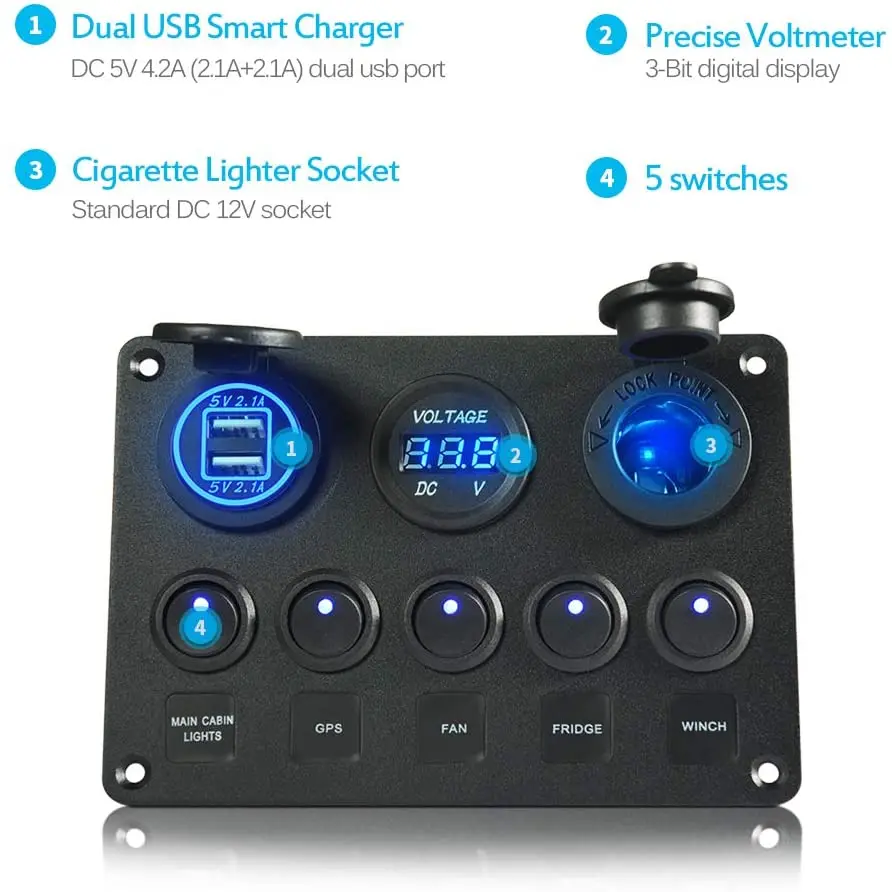 Toggle Switches 12 V 8 Gang Marine Boat Led Circuit Breaker Toggle ...