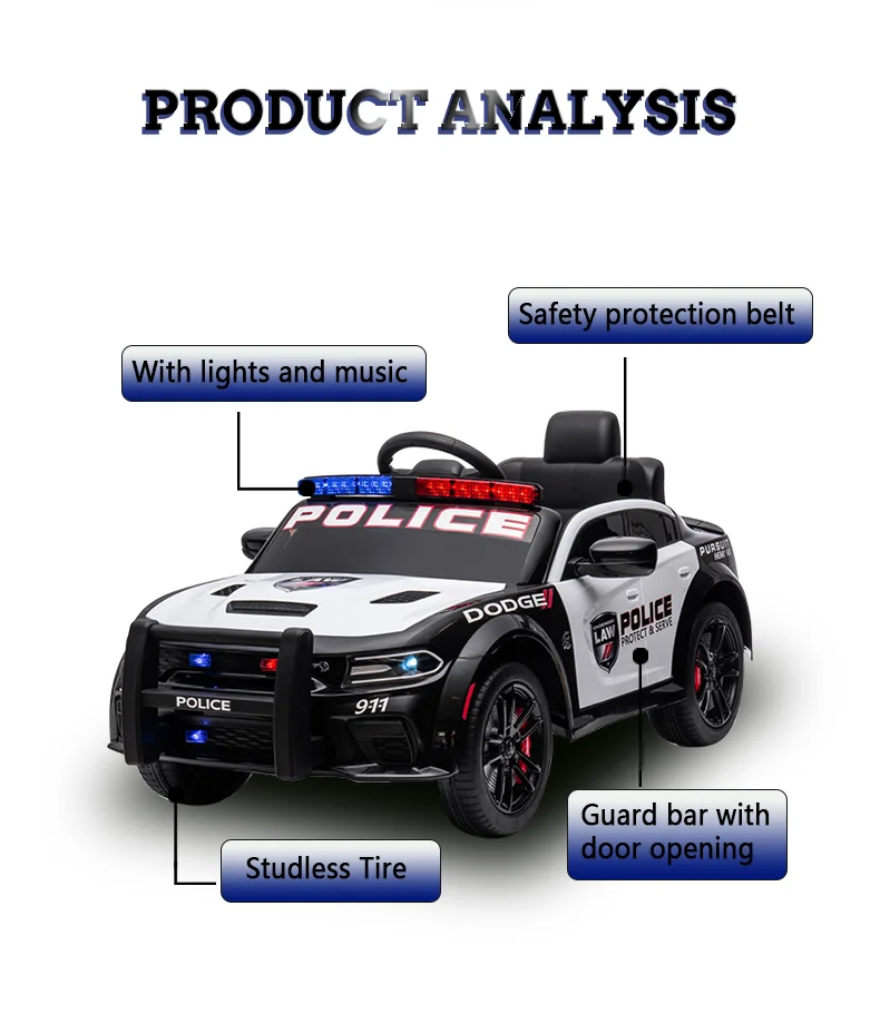 Dalisi Dodge Srt Hellcat Kids Police Car - 12V Remote Control