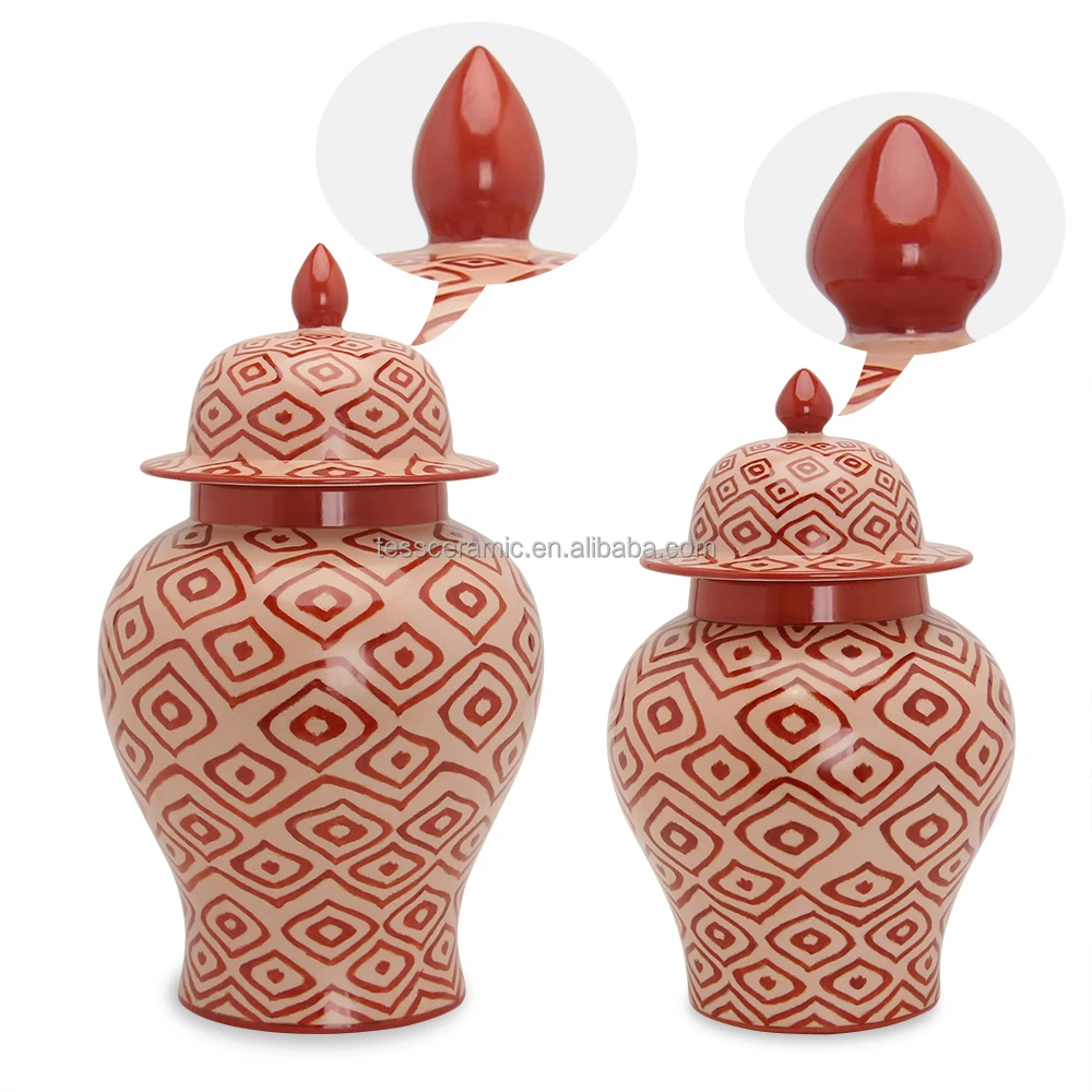 J186 Ceramic Hand Painting Red Jar Decor Porcelain Red Ginger Jars For ...