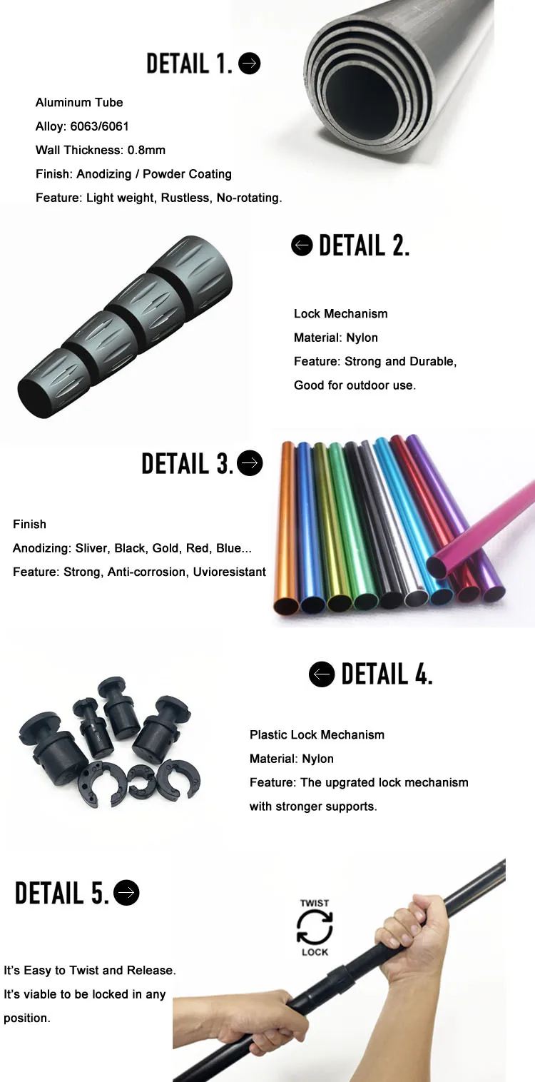 Twist Lock Strong Aluminum Long Telescopic Extended Handle Pole