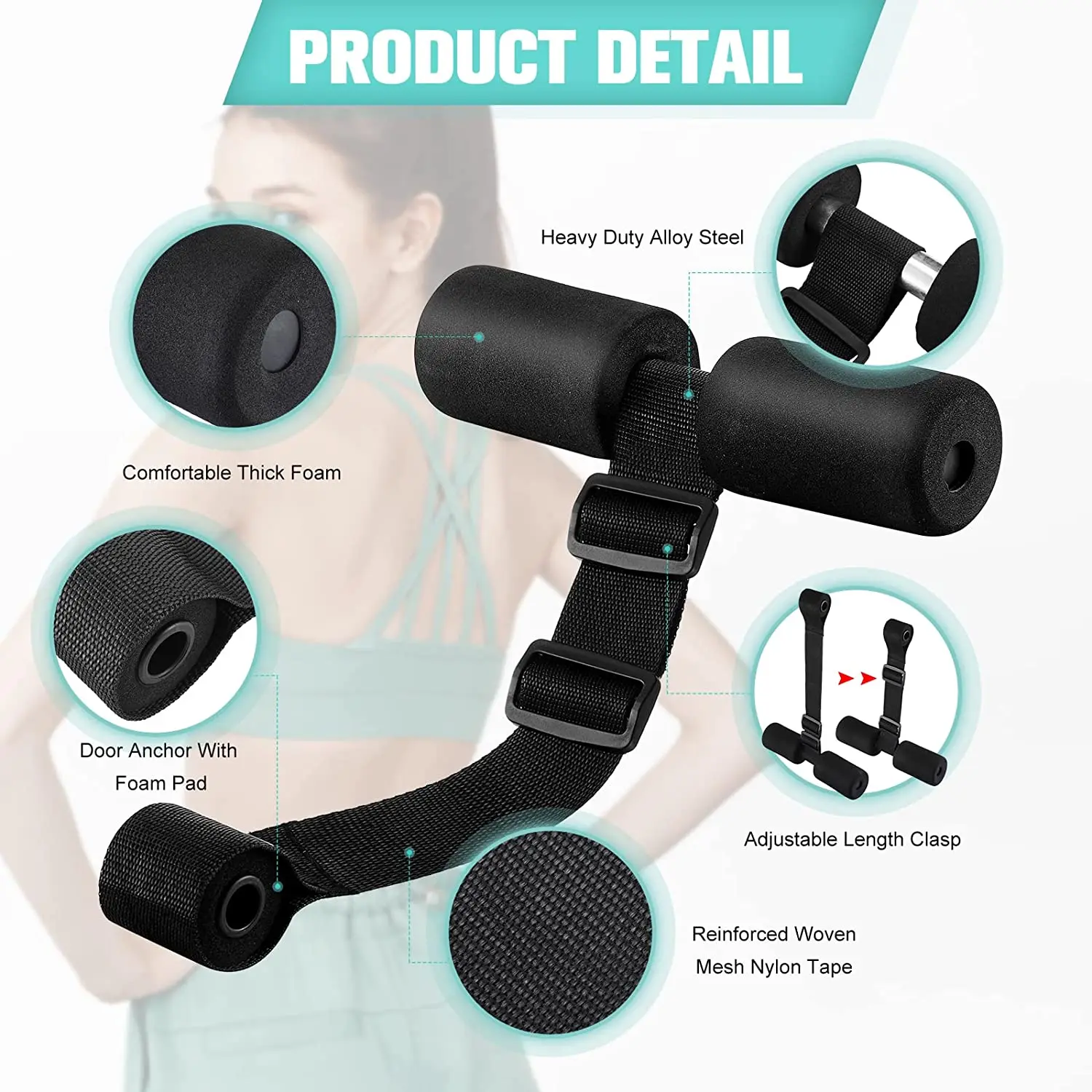 Adjustable Sit Up Assistant Nordic Hamstring Curl Strap Door Strap For ...