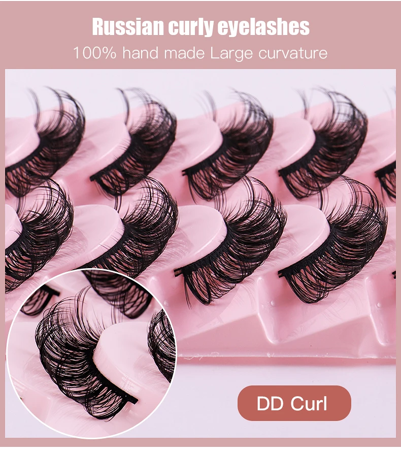 Wholesale 10 Pairs Pack Russian Strip Lashes Faux Mink Volume D Curl ...