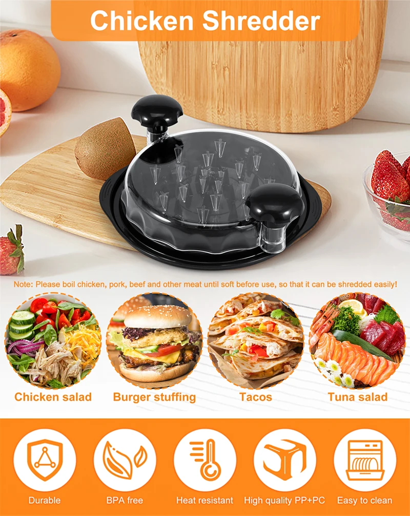 Eco-friendly Round Chicken Shredder Tool With Clear Lid - Oem