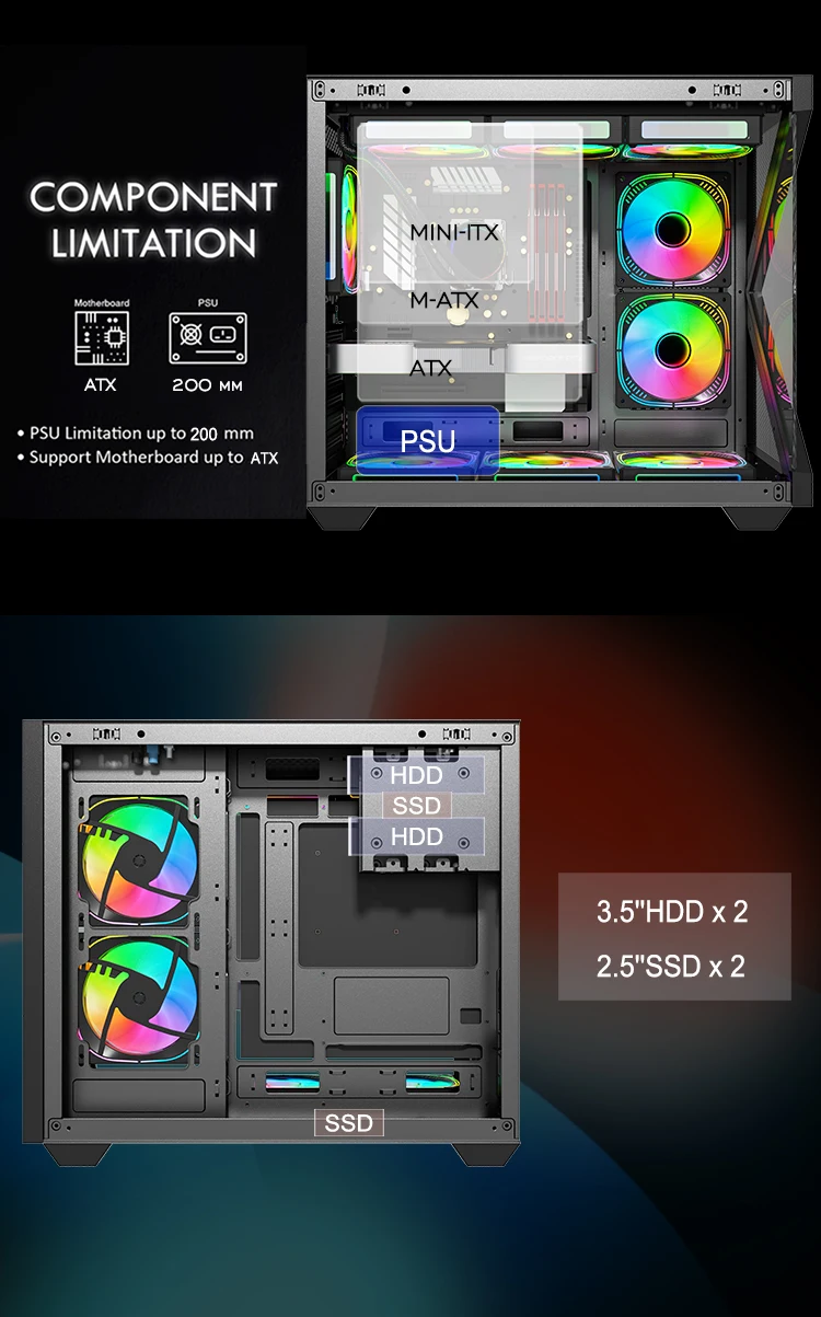 Powercase Customized Oem Led Atx Pc Case Gabinetet Pc Gaming Hardware ...