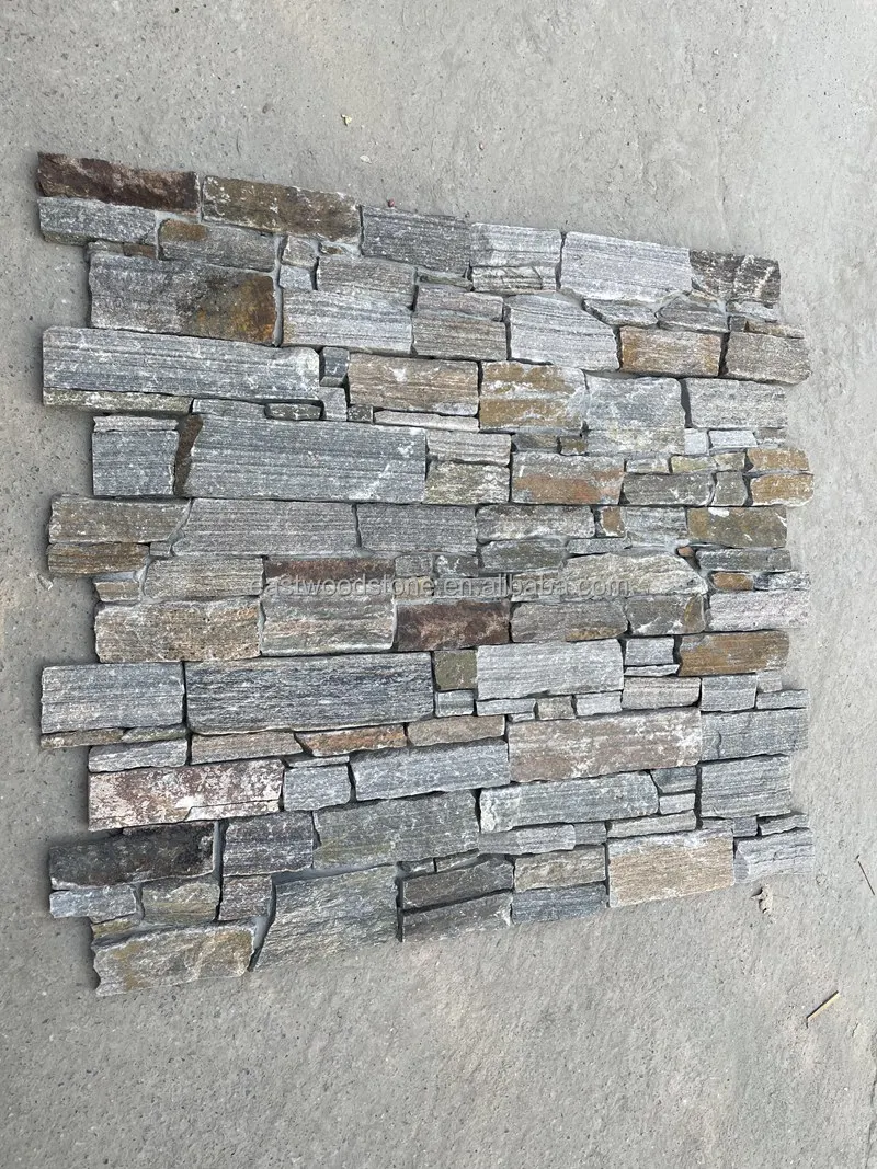 Natural Split Grey Quartzite Ledge Stacked Stone Veneer Wall Cladding ...