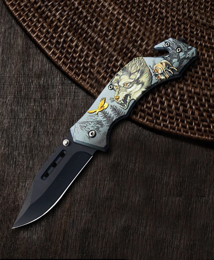 RTS Stainless Steel Wolf UV Handle Sharp Jungle Folding Pocket Survival ...