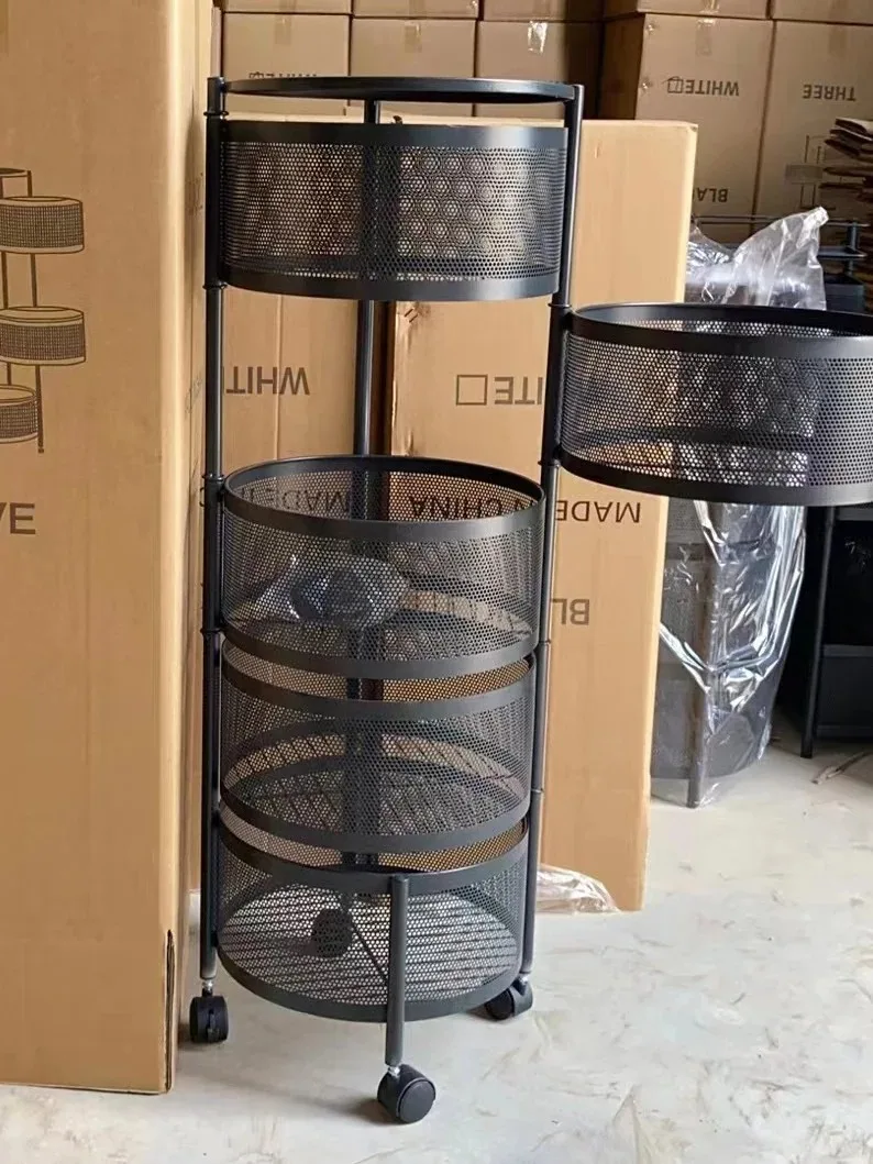 3 Layers Movable Floor Storage Rack Kitchen Rotating Round Shelf ...