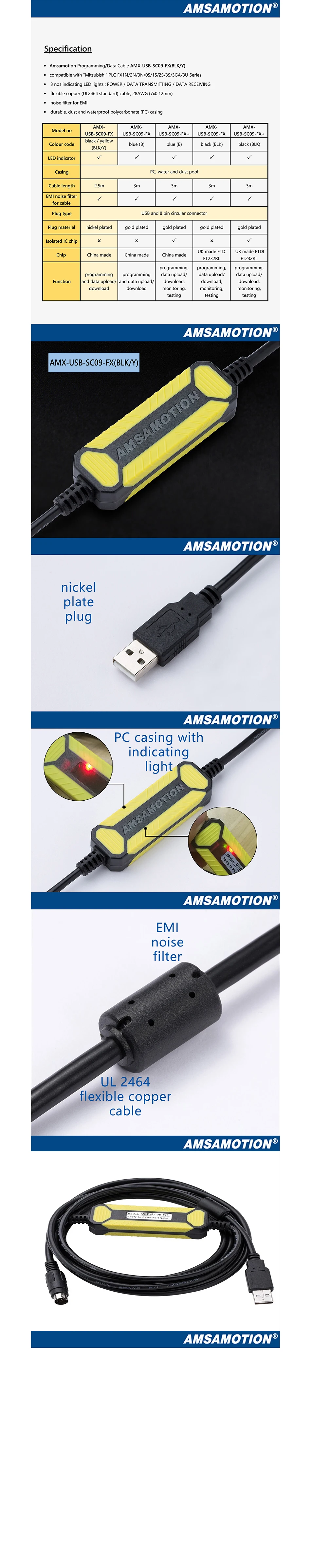 AMSAMOTION Programming/data Cable AMX-USB-SC09-FX(BLK/Y)N