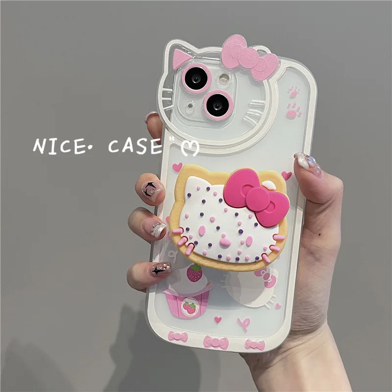 Popular Ice Cream Hello Cute Cartoon Kitty With Holder Tpu Phone Case For Iphone 15 14 13 12 11 ...
