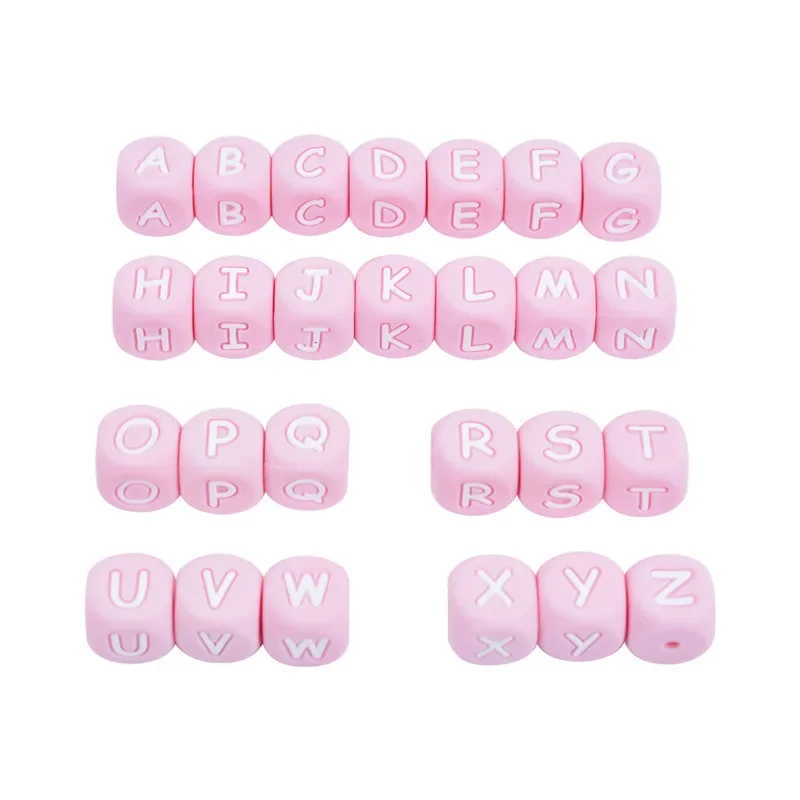 12mm Pink English Alphabet Letter Beads Food Grade Silicone Letters ...
