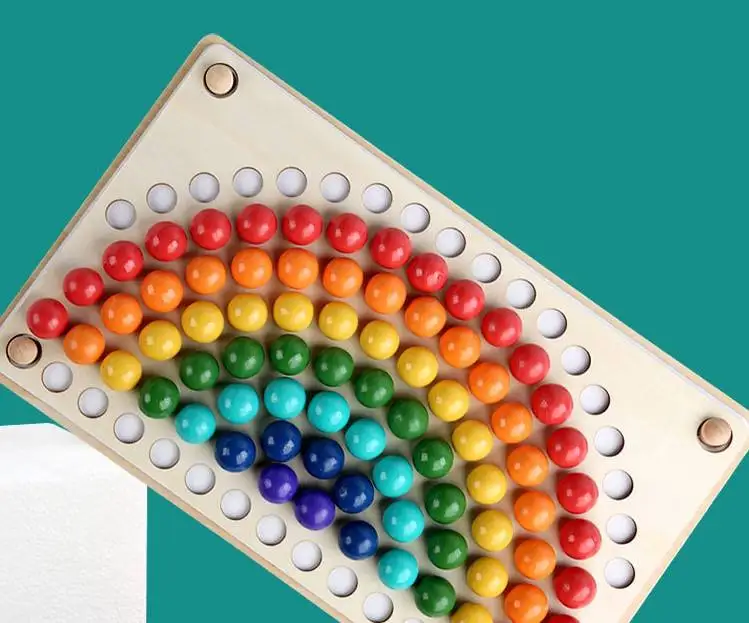 Wooden Rainbow Bead Games For Toddlers Color Sorting Toys Bead Counting ...