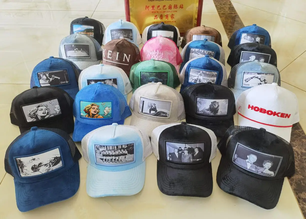 Hot Sales Mesh Custom Logo Hat Embroidery Logo Velvet Caps Patches ...
