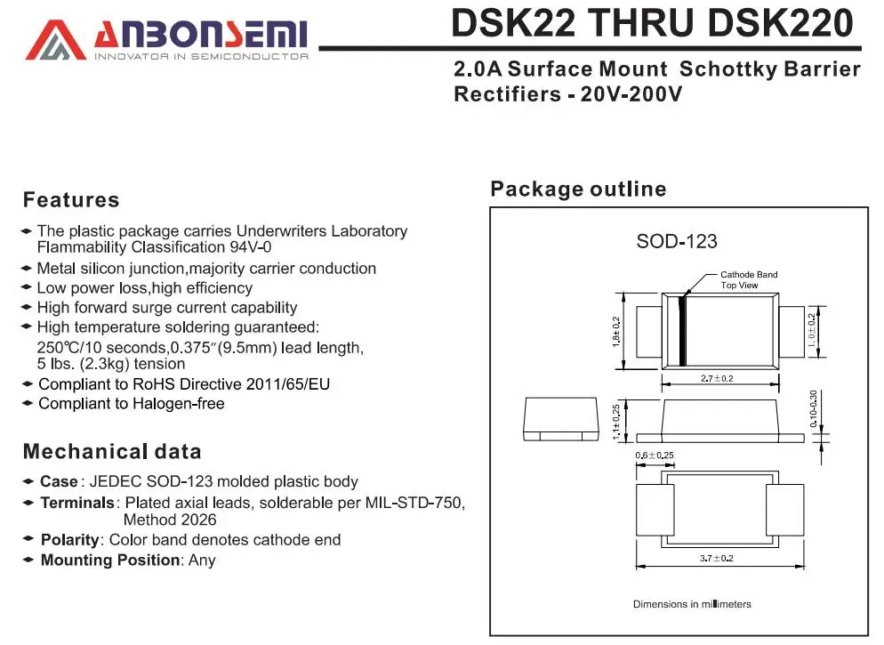 Anbon 2.0a 20~200v Dsk24 Full Bridge Rectifier Smd Sod-123 Package ...