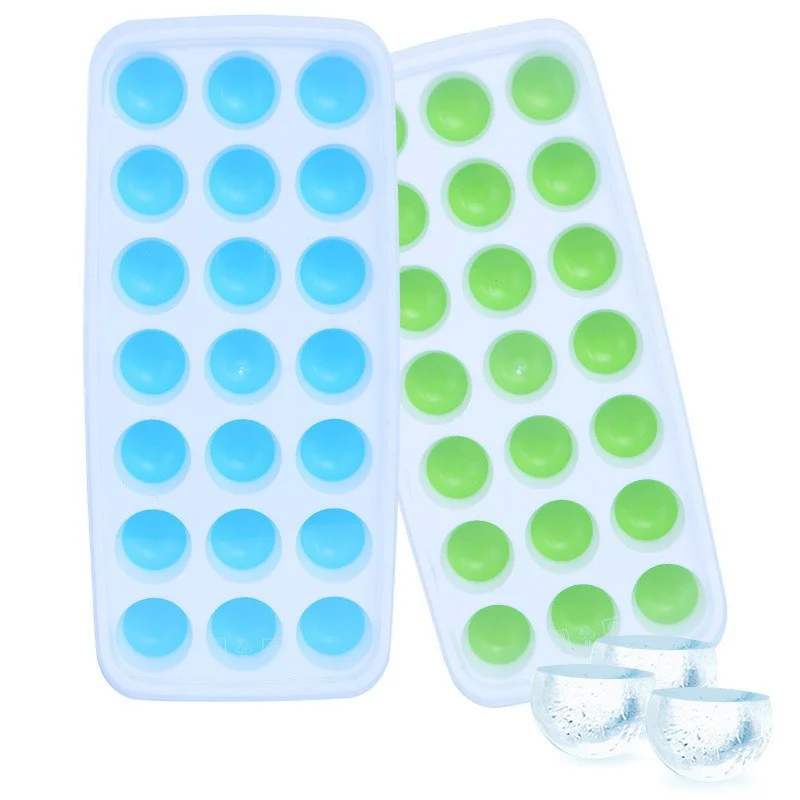 21 Holes Silicone Round-Shaped Ice Cube Trays With Lid BPA Free and ...