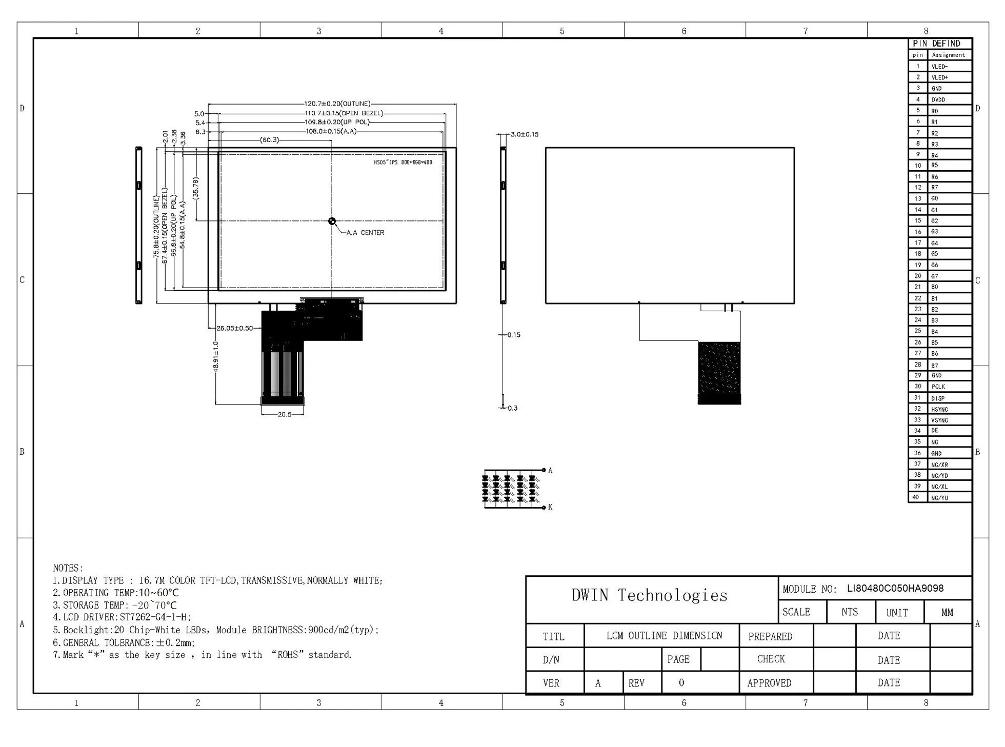 DWIN 5 Inch IPS LCD Display with Touch for Industrial Use