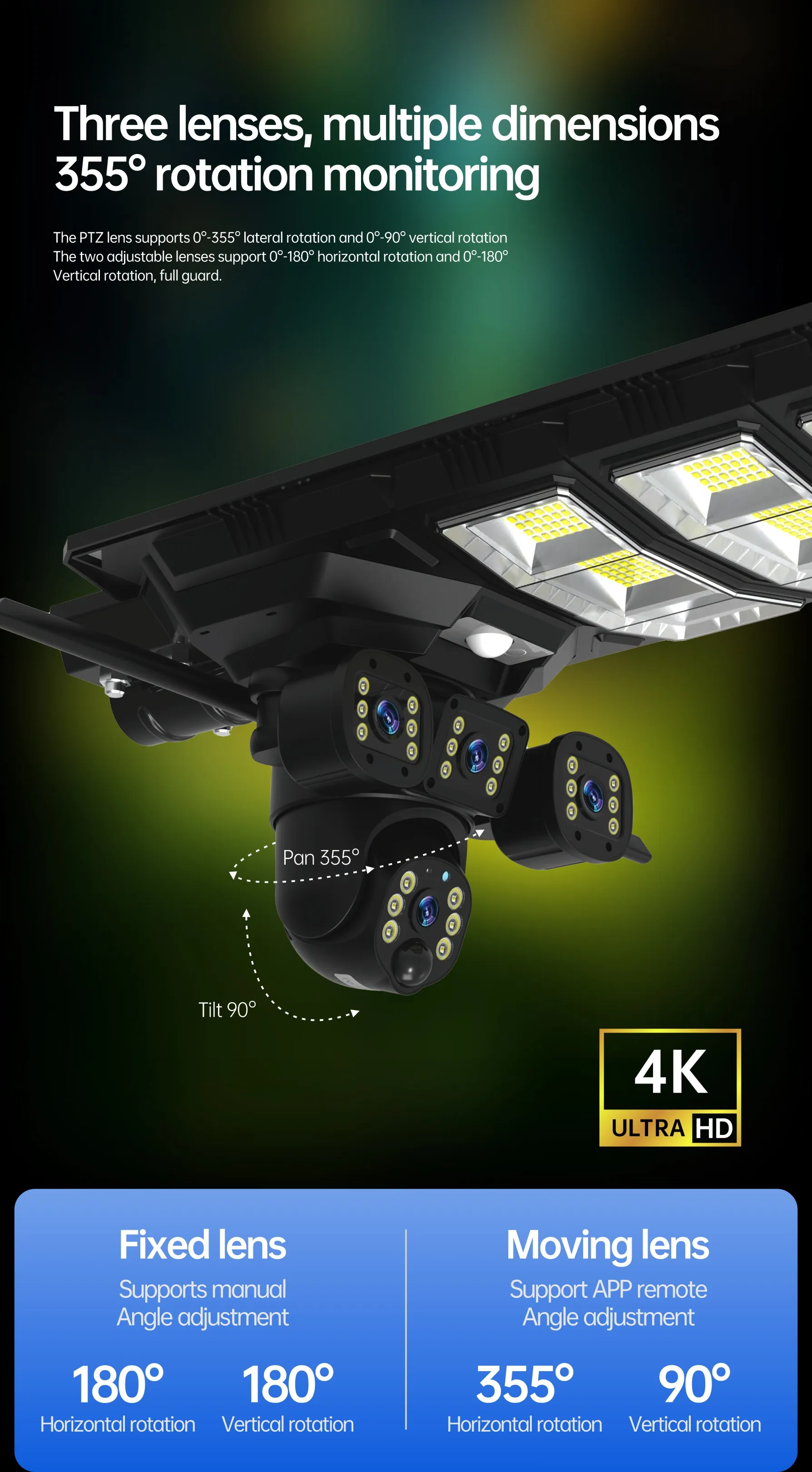 12MP V380 Outdoor Solar CCTV Camera with LED Light 300W