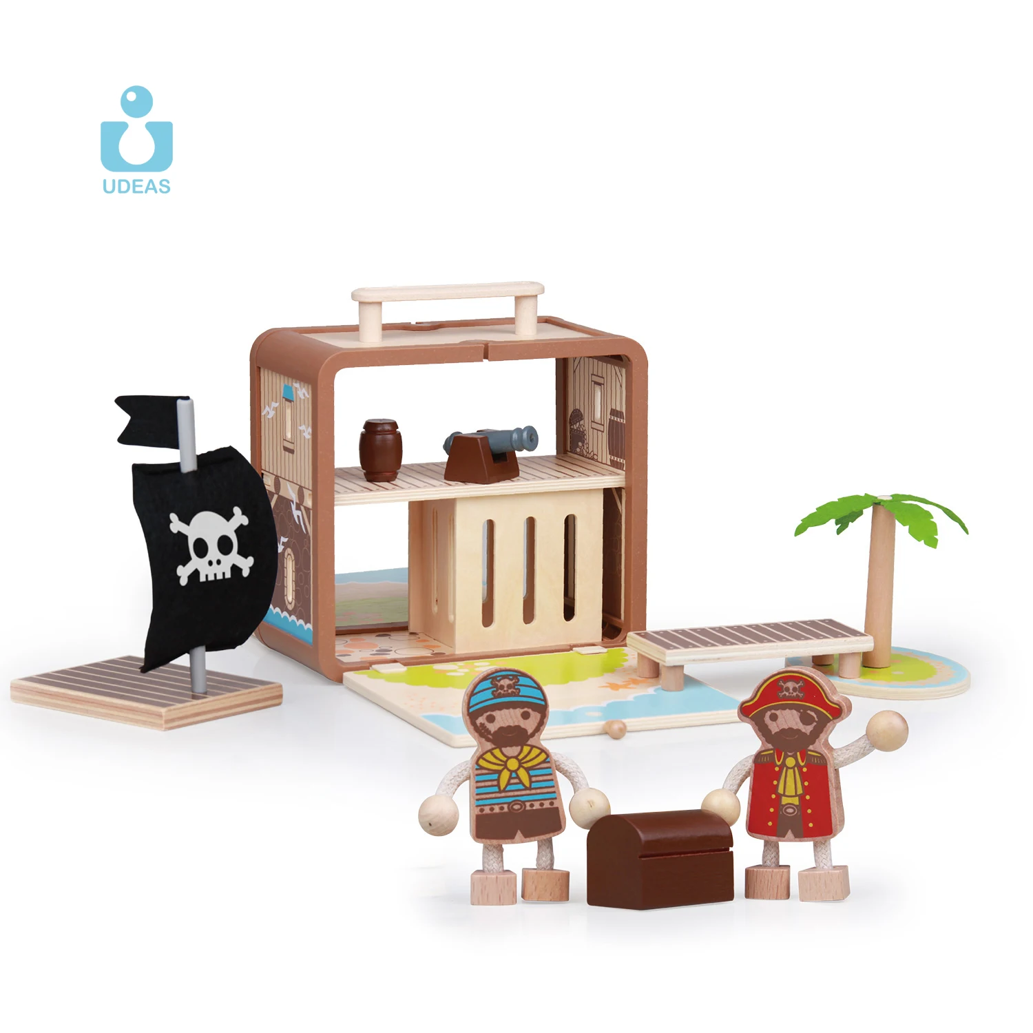 UDEAS Beach Summer Style Building Block Set Pirate Ship Wood Toy with ...