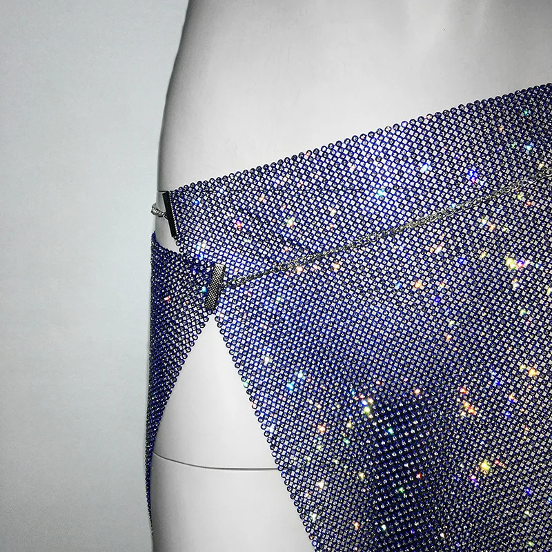 Sexy Shiny Crystal Body Chain Women Mini Dress Rhinestone Chain Slit ...