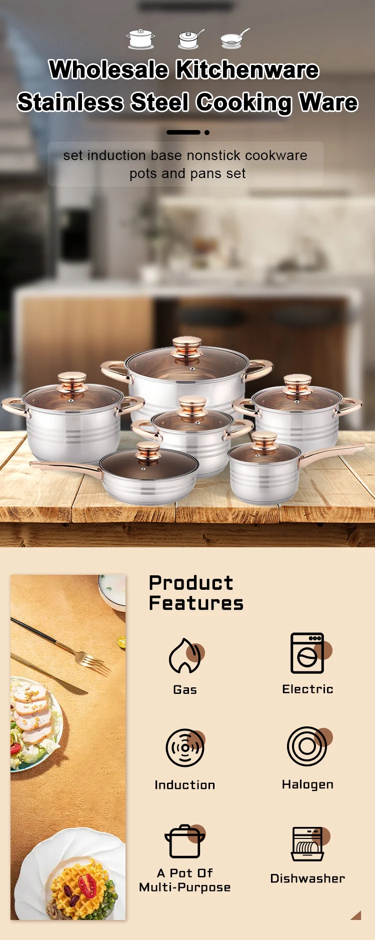 Induction Base Non Stick Cookware Set -Jmpw Stainless Steel