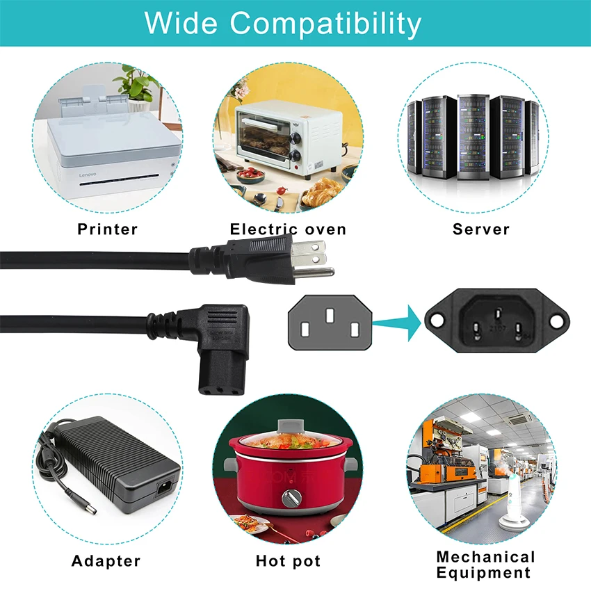 Iec320c13 Splitter 3Ft Angle Type Iec320 Cable Nema 5-15P to Angled Iec ...