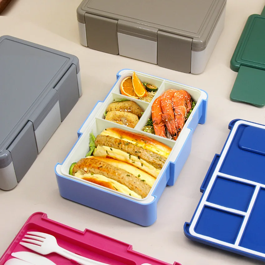 1400ml Bento Box Lockable Lunch Box Leak-proof 4-Compartment Food ...