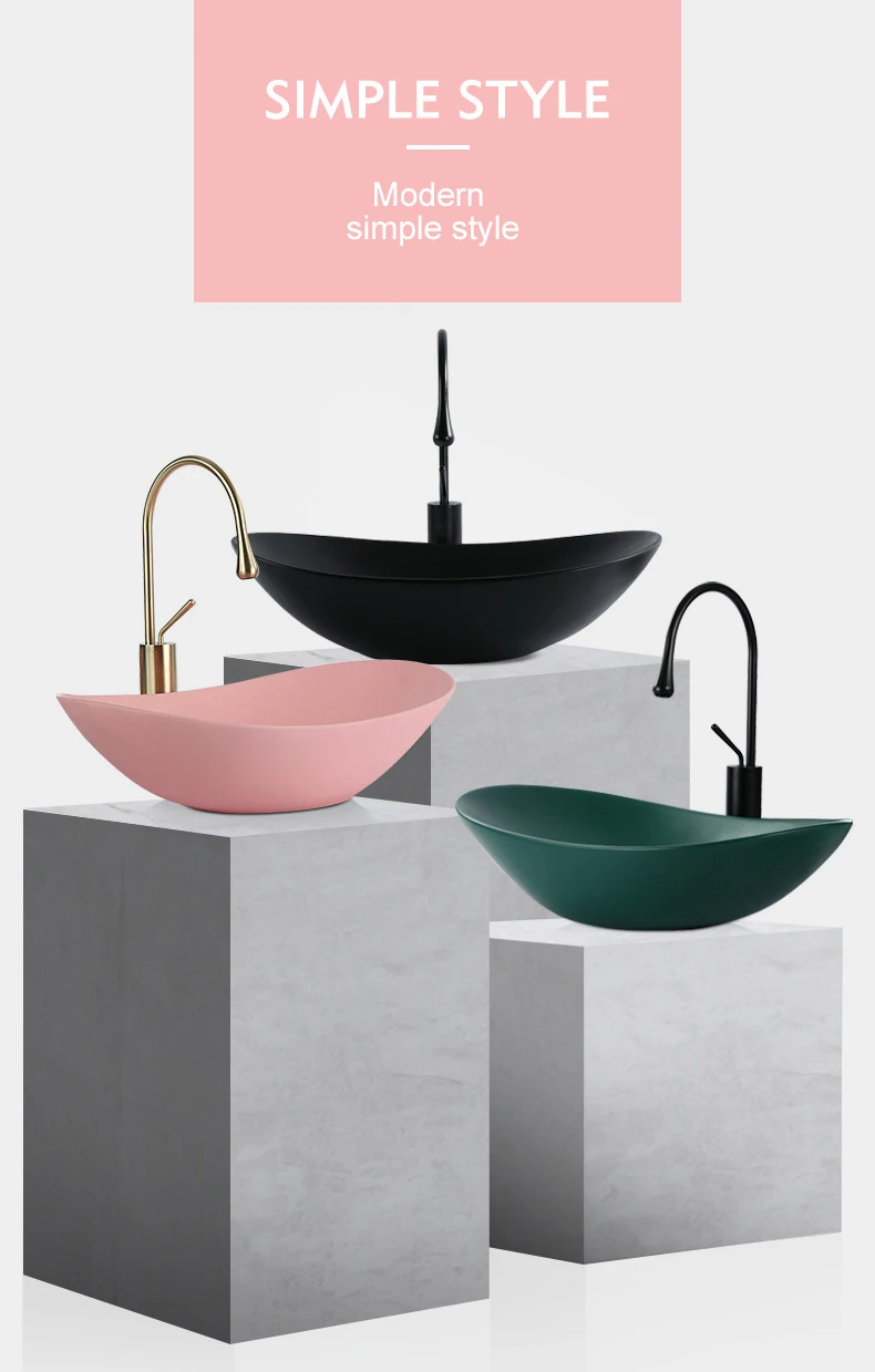 Ceramic Wash Basin Counter Shell Shaped Bathroom Matte Pink Solid ...