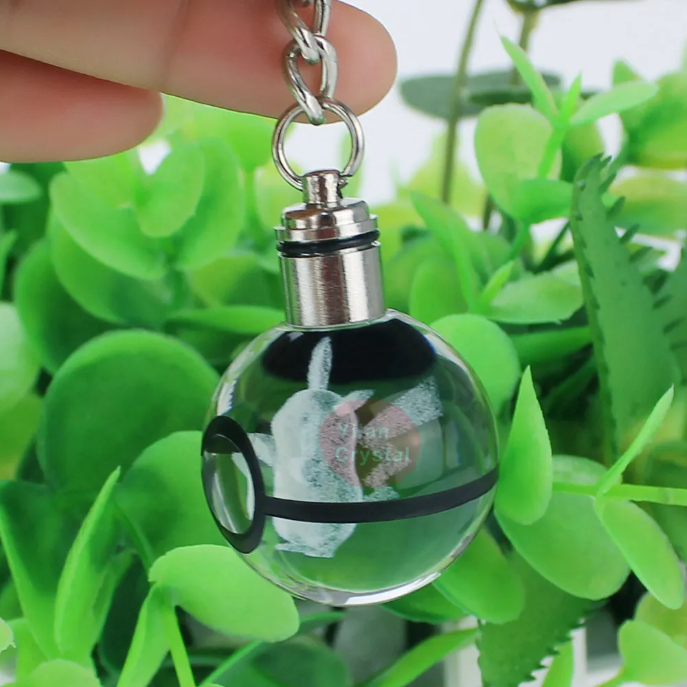 Pikachu Pokeball Ball Crystal Glass Keychain 3d Laser With Led Light ...