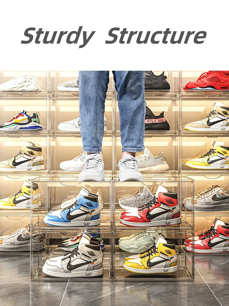 Transparent Acrylic Side Drop Display Stand Stackable Sneakers Cabinet ...