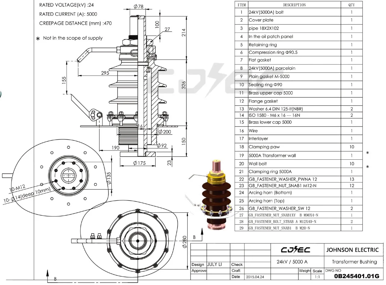DIN 42533 High Voltage Transformer Bushing - ANSI Standard, Porcelain ...