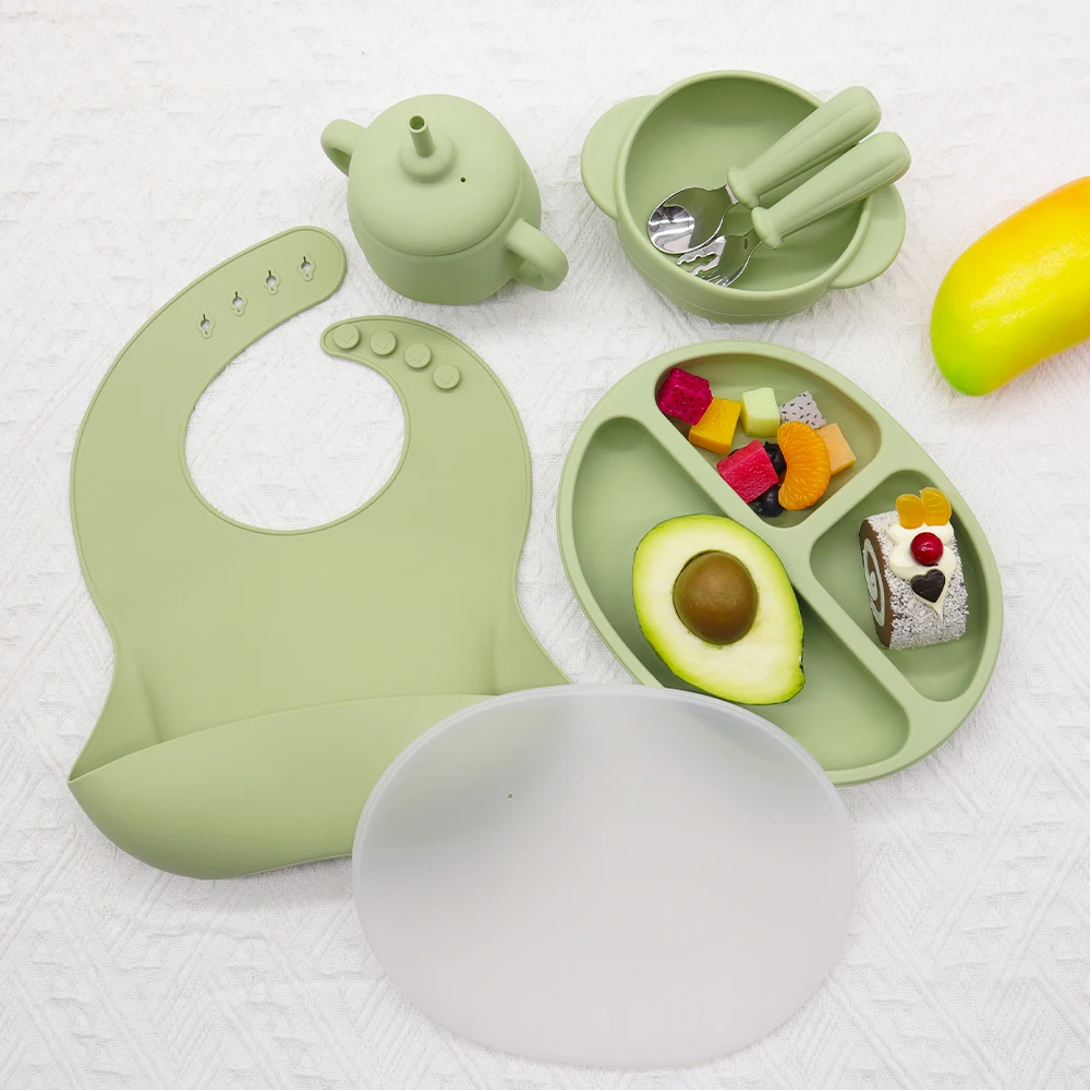 Factory Bpa Free Food Grade Kids Tableware Silicone Feeding Set Suction ...