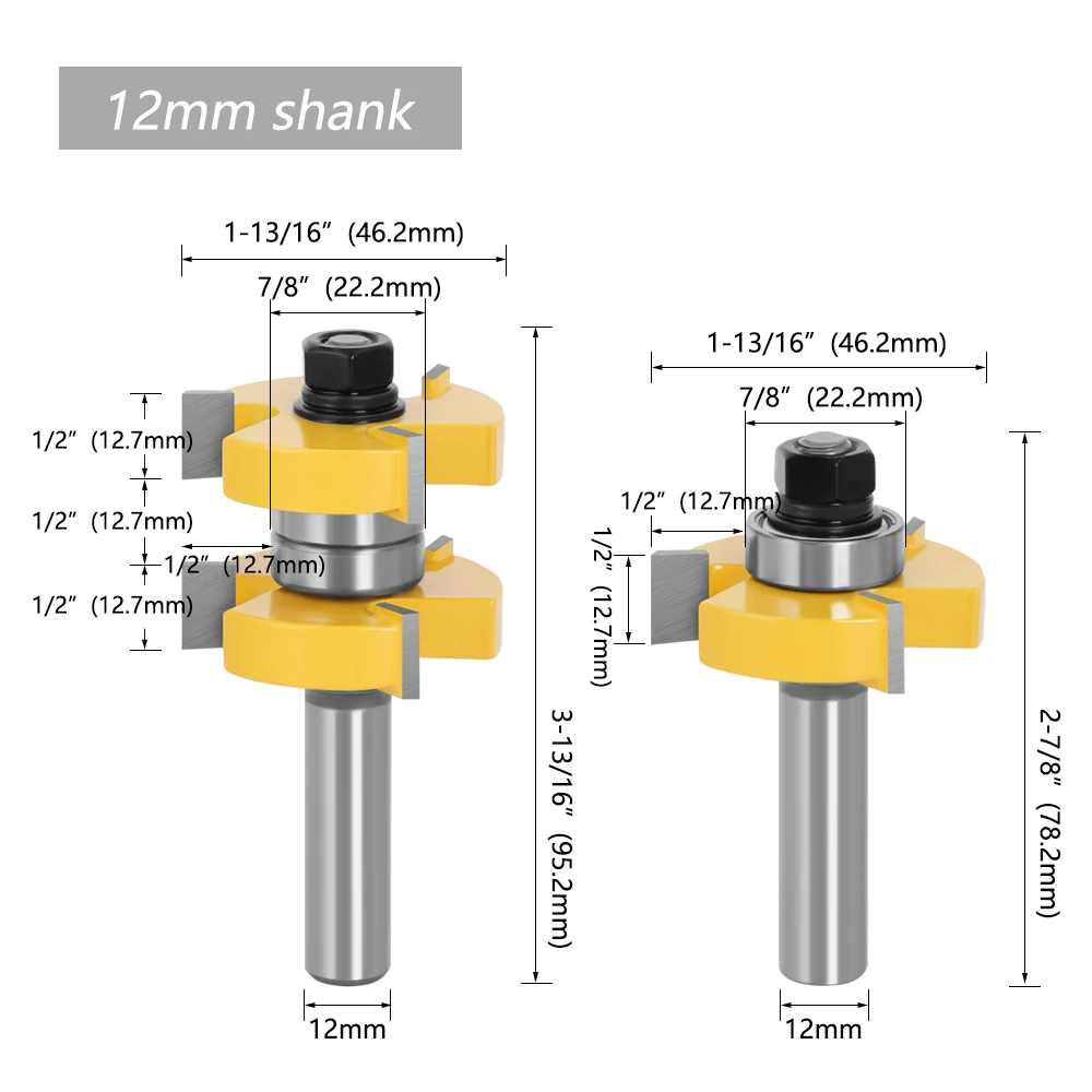 2pcs Wood Router Bit Set 6mm T-type Woodworking Milling Cutter 1/4 1/2 ...