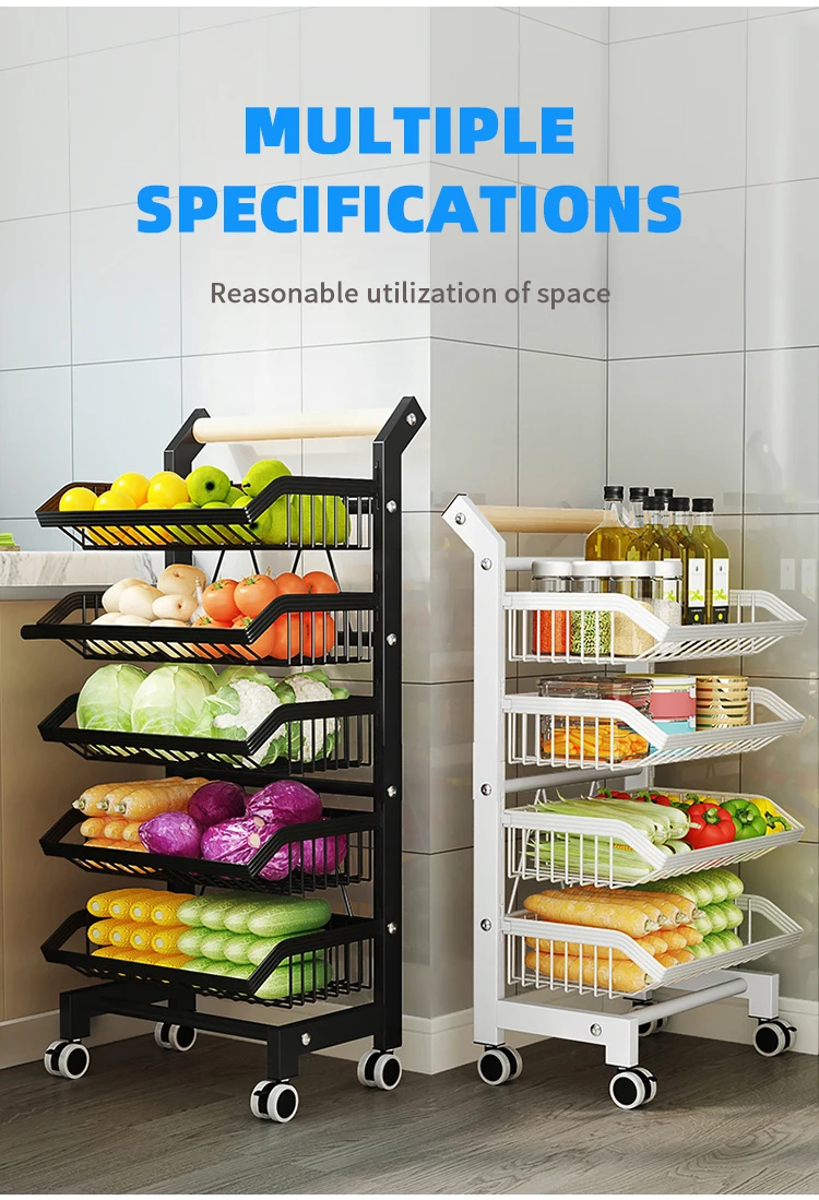 4 Tier Metal Rolling Pantry Utility Kitchen Cart Adjustable Fruit ...