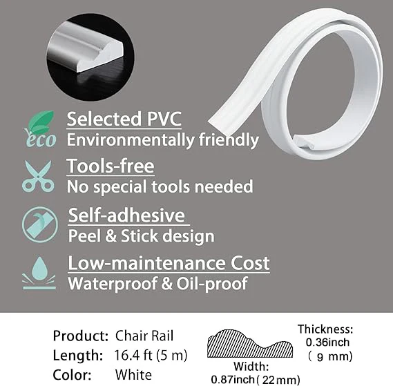 Flexible Wall Molding Trim & Chair Rail - Peel and Stick