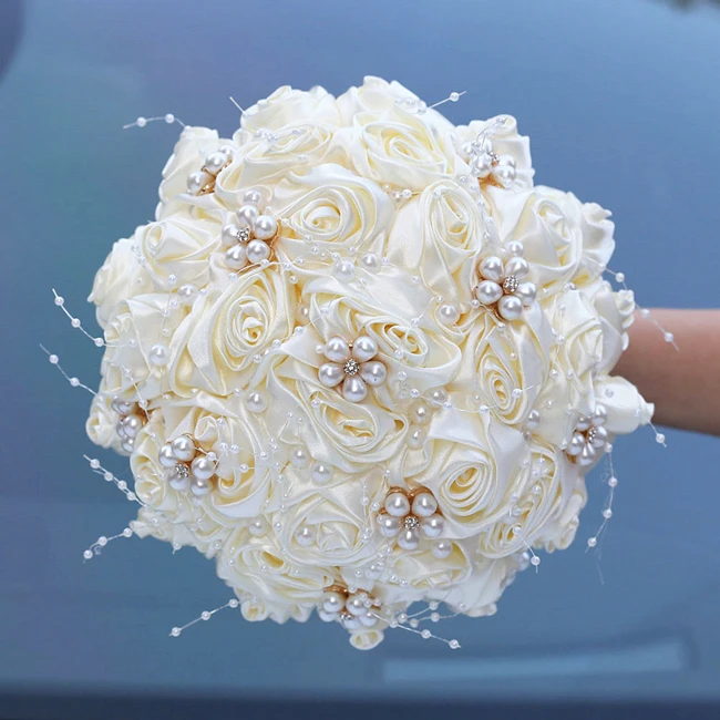 Custom White Ribbon Wedding Flowers Bouquet - Elegant & Stylish