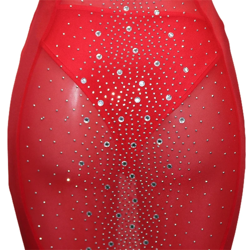 Red Sexy See Through Sheer Mesh Crystal Rhinestone Xmas Birthday ...