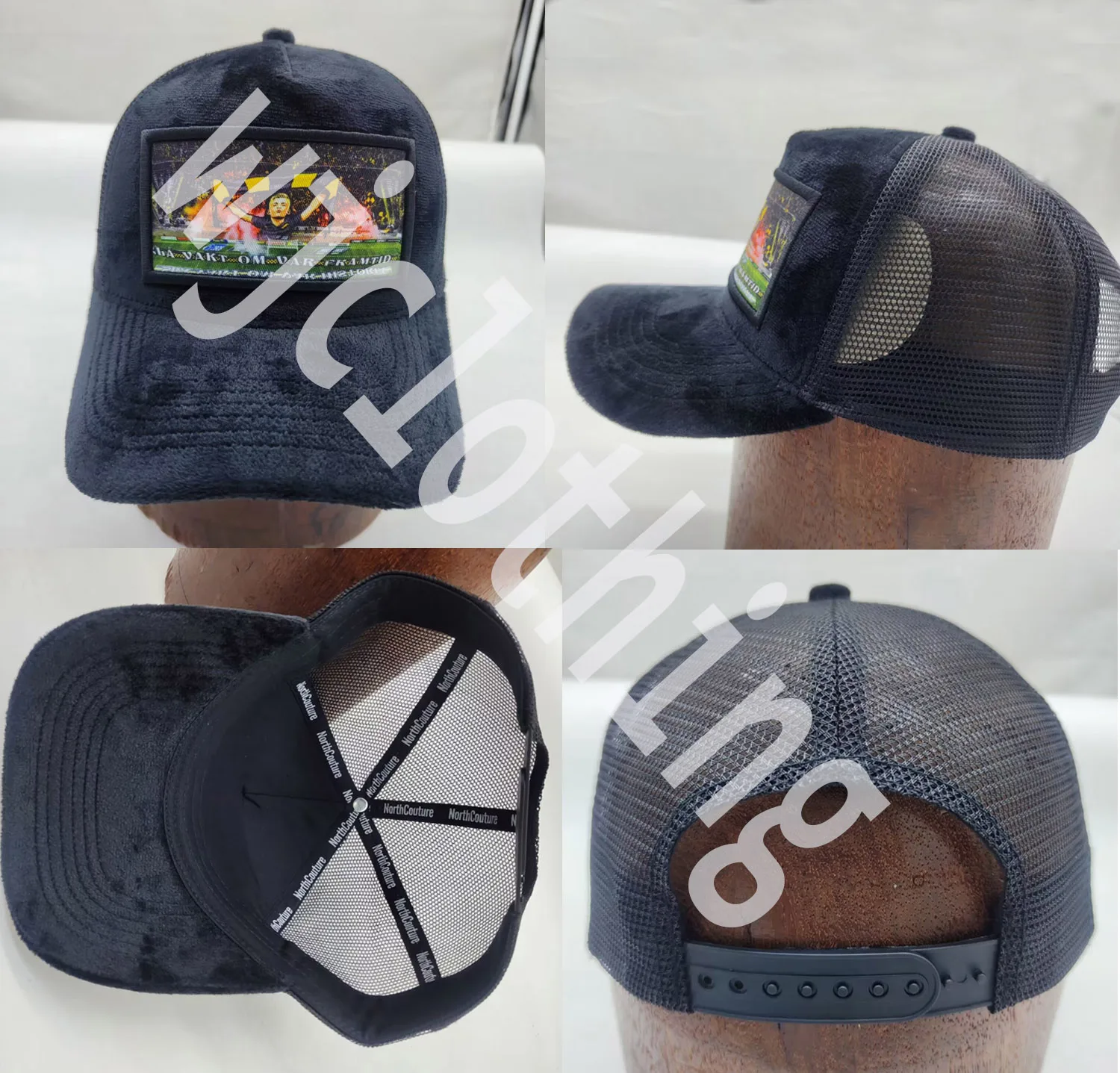 Wholesale Mesh Custom Velvet Trucker Cap - Black Velvet Hat
