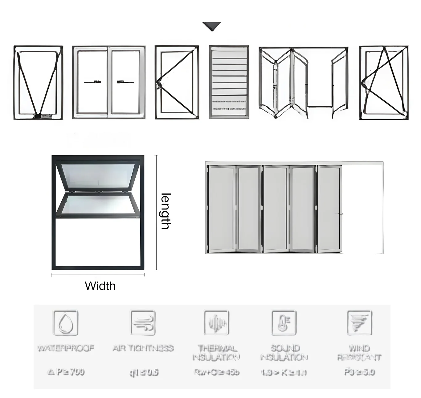Industrial Aluminium Bi-Fold Door for Houses Vertical Glass Folding ...