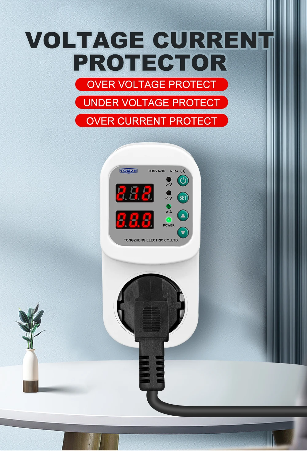 TOMZN Automatic Voltage Current Protector Socket AC 110V 220V