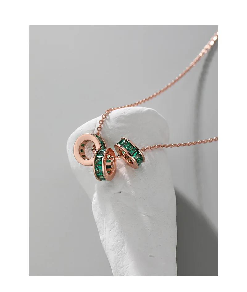 Green Cz Channel Setting Three Rings Pendant Fashion Sterling Silver ...
