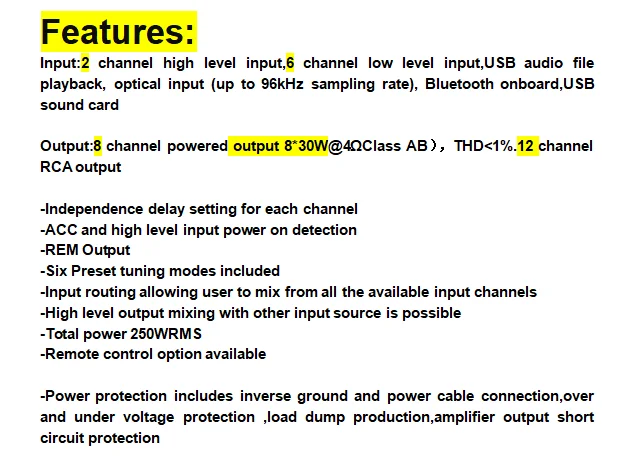 8x30w Wiring Harness Car Dsp Amplifier With Android Software App Car ...