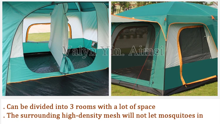 Extra Large Tent 12 Person Family Cabin Tents 2 Rooms 3 Doors 3 Window ...
