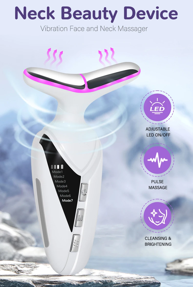 7 Color Neck and Face Beauty Device Neck Lifting Vibration Massager ...