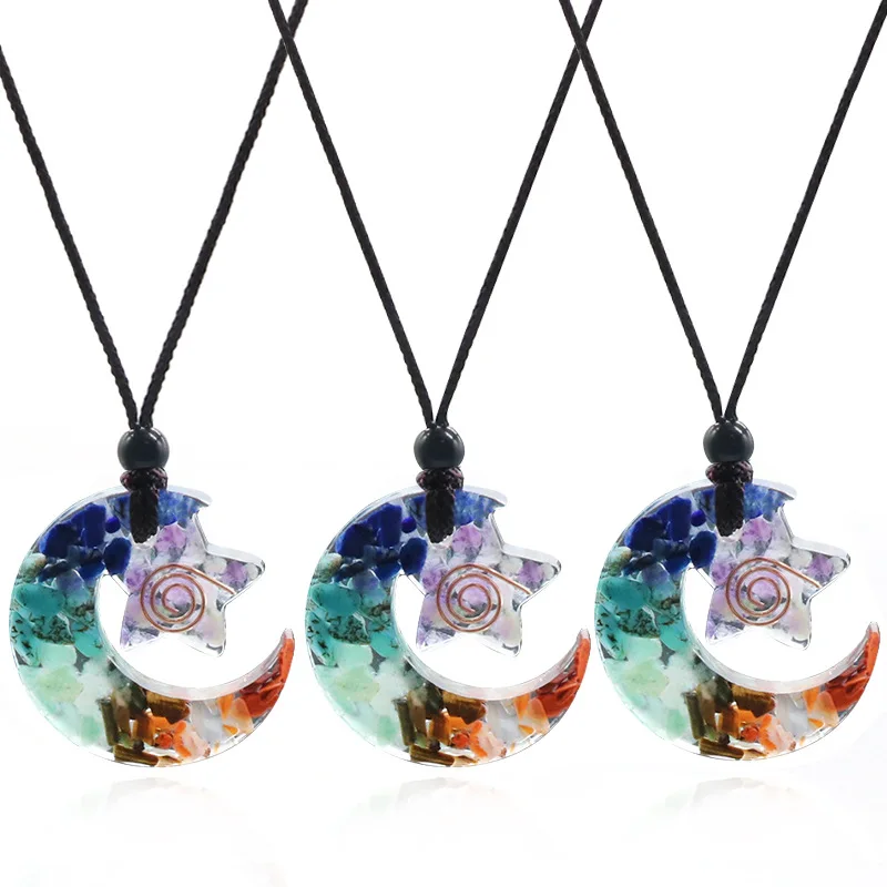 2026 Chakra Stone Moon Crystal Gemstone Pendant Natural Healing Crystal ...