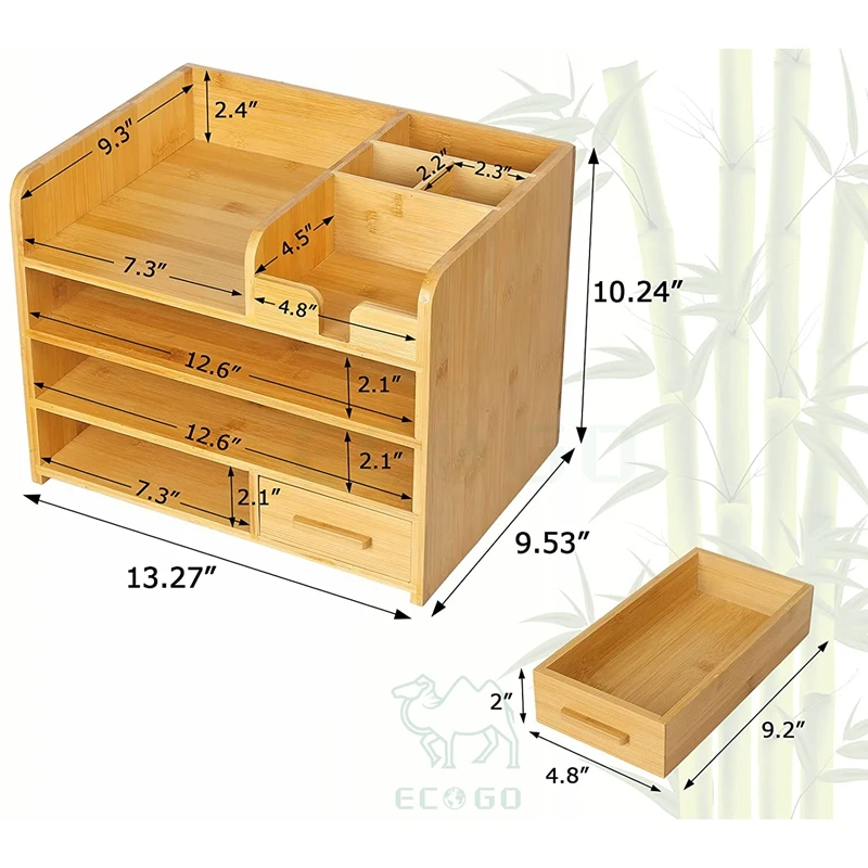 3-tier Bamboo Desktop Organizer With Letter Size Drawers For Home Or ...