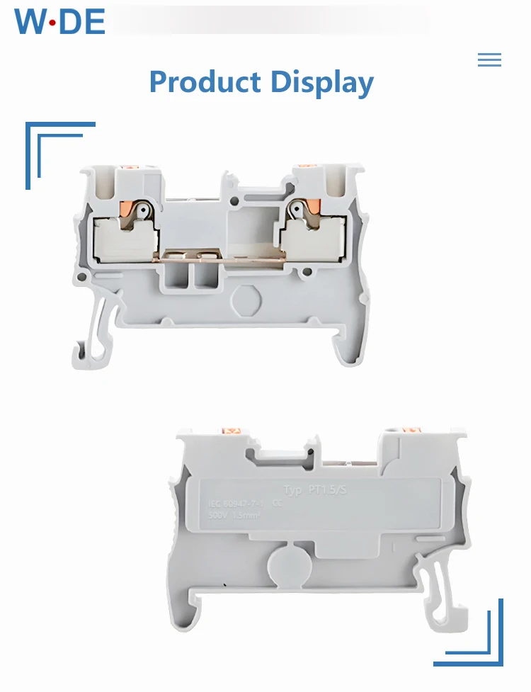 Din Rail Terminal Block Pt-1.5 Electrical Wire Spring Connection Push ...
