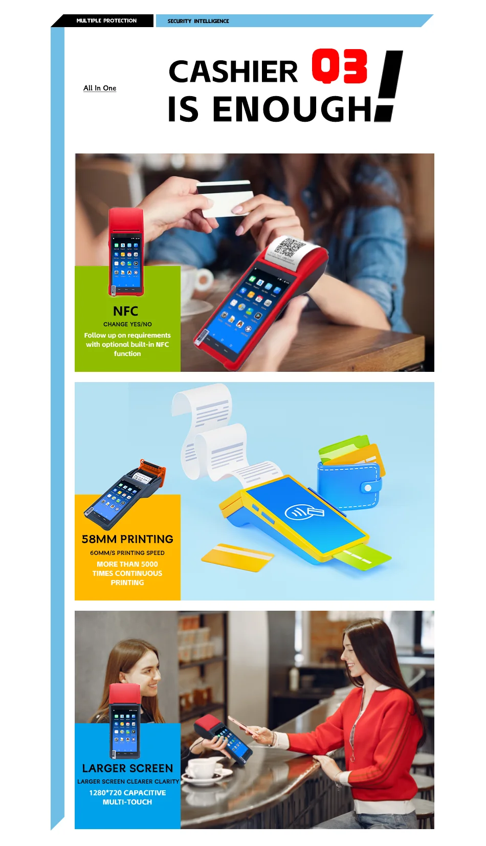 Q3 Android 3g/4g Hand Bill Machine Terminal Cash Register Nfc Handheld ...