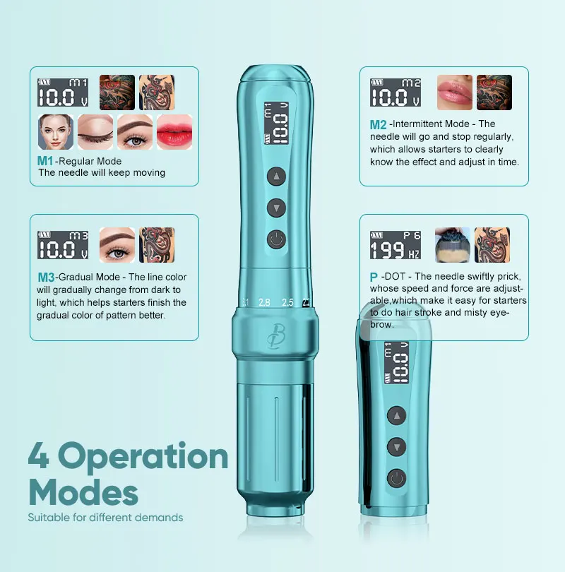 Biomaser U1 Exclusive Patent New Rechargeable Wireless Eyebrow Tattoo Adjustable Stroke ...